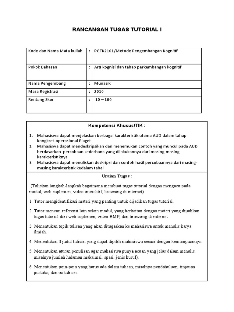 Tugas 1 Paud 4101 Pengemb Kognitif | PDF