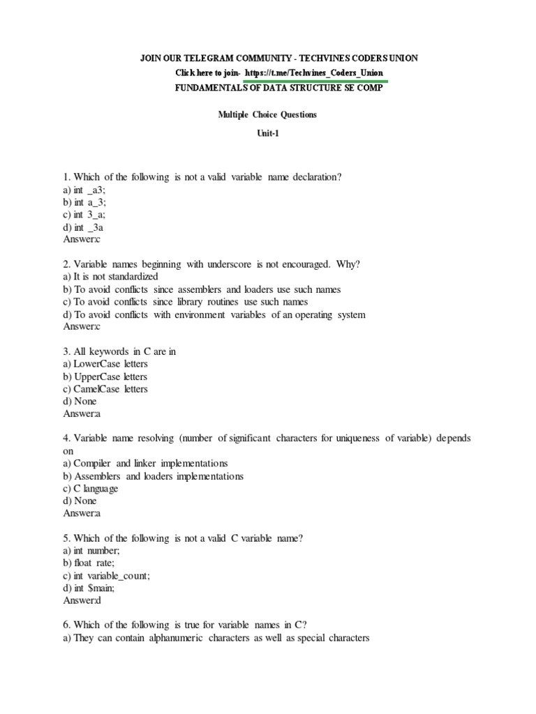 C Programming MCQs with Answers | PDF | Queue (Abstract Data Type ...