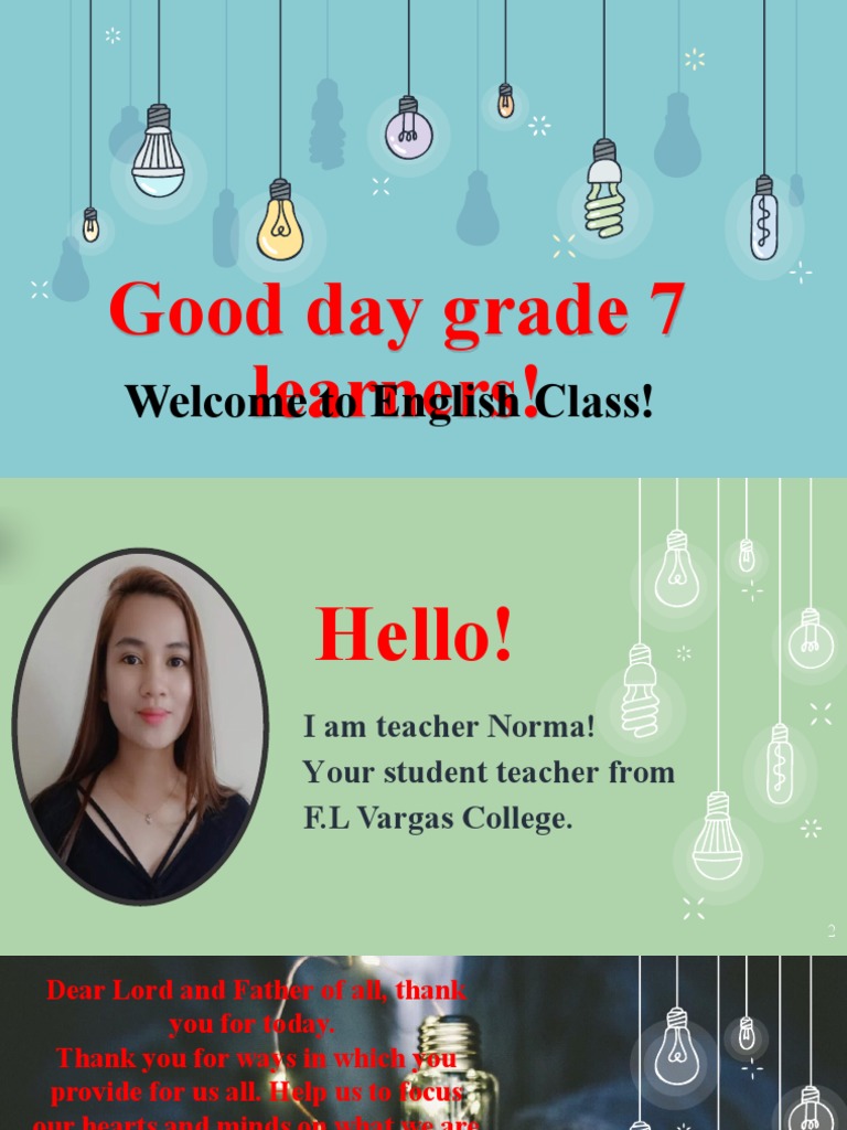 Good Day Grade 7 Learners!: Welcome To English Class! | PDF ...