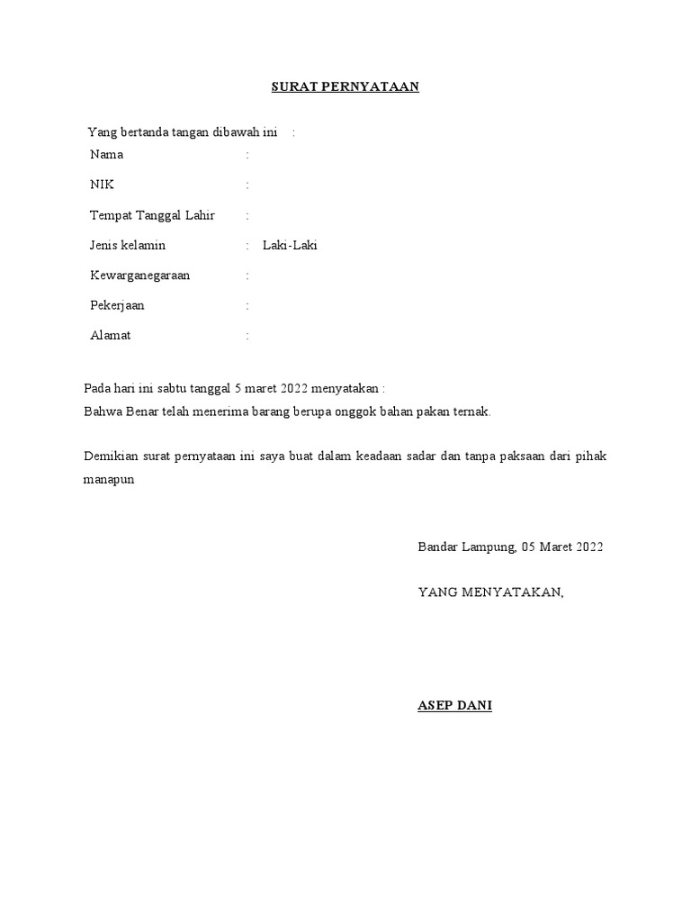 Template Surat Pernyataan | PDF