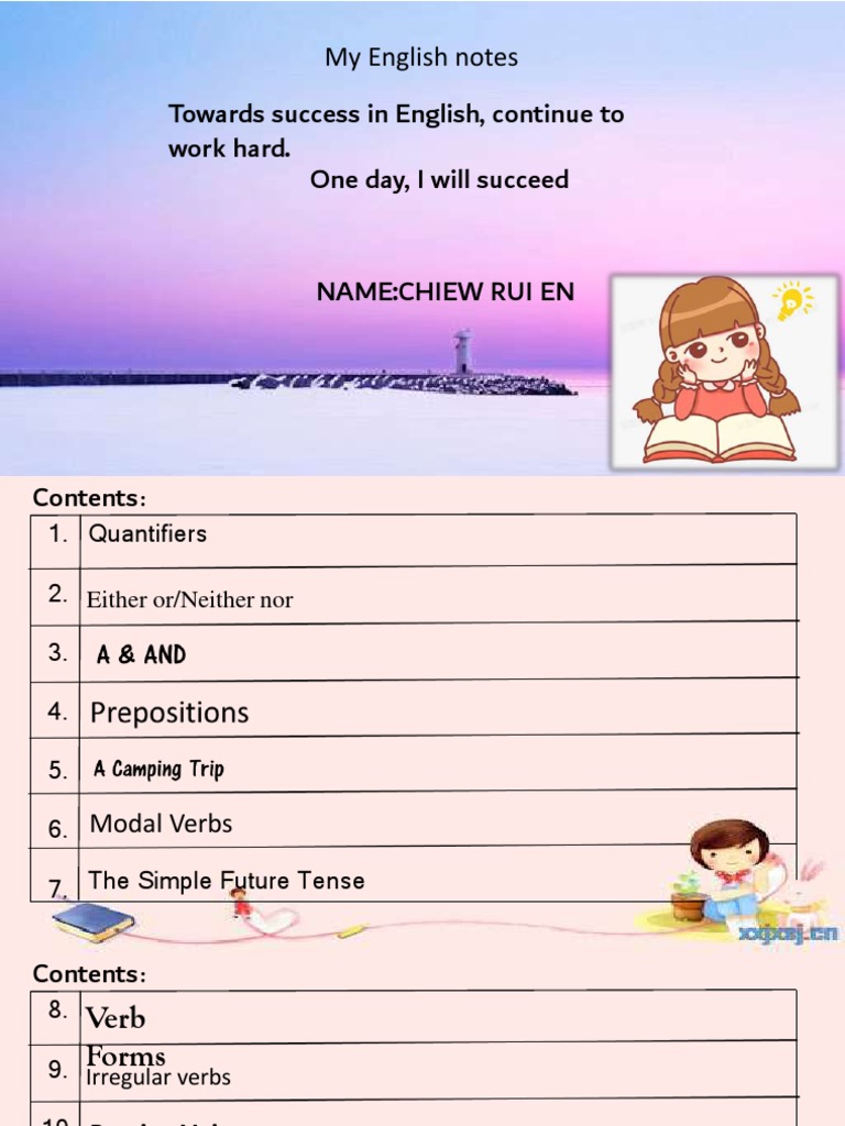 My English Notes Towards Success in English, Continue To Work Hard. One ...
