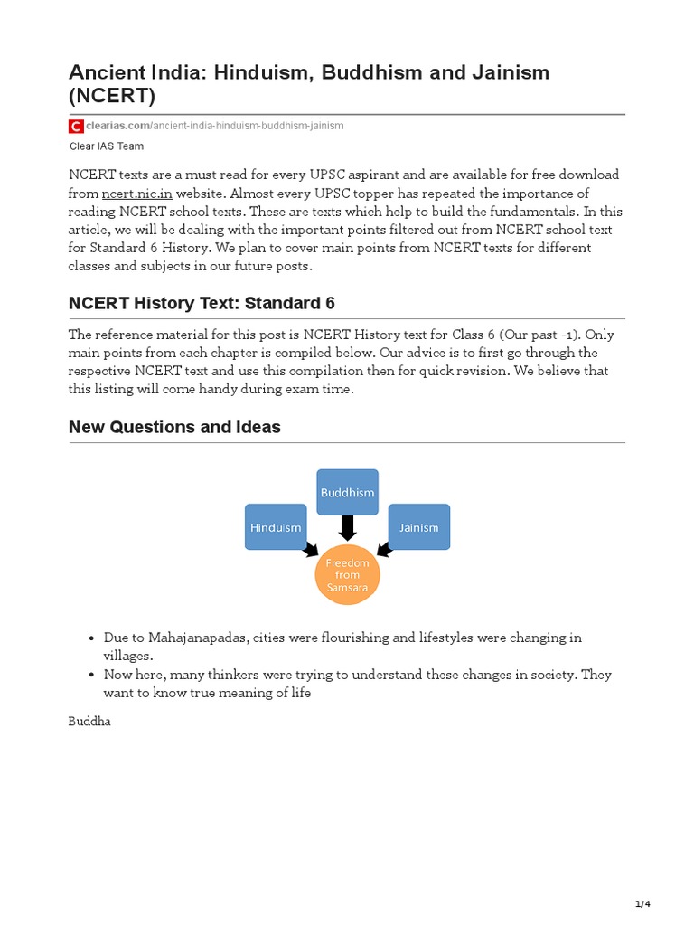 Ancient India Hinduism Buddhism and Jainism NCERT | PDF | Gautama ...