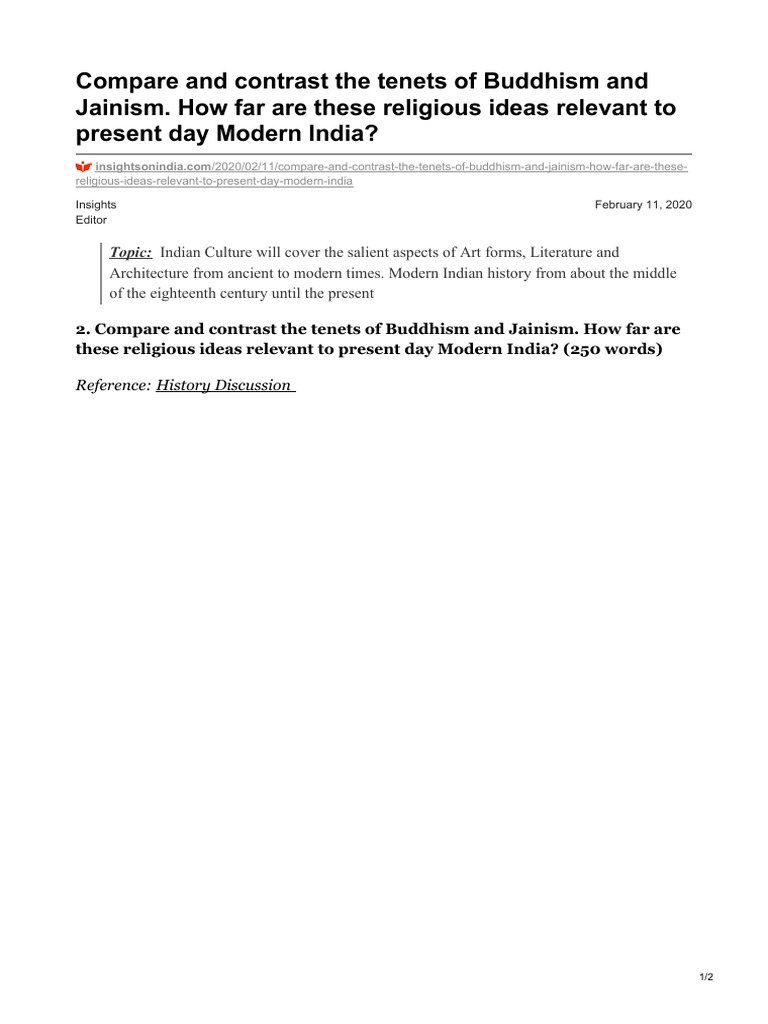 Compare and Contrast The Tenets of Buddhism and Jainism How Far Are ...