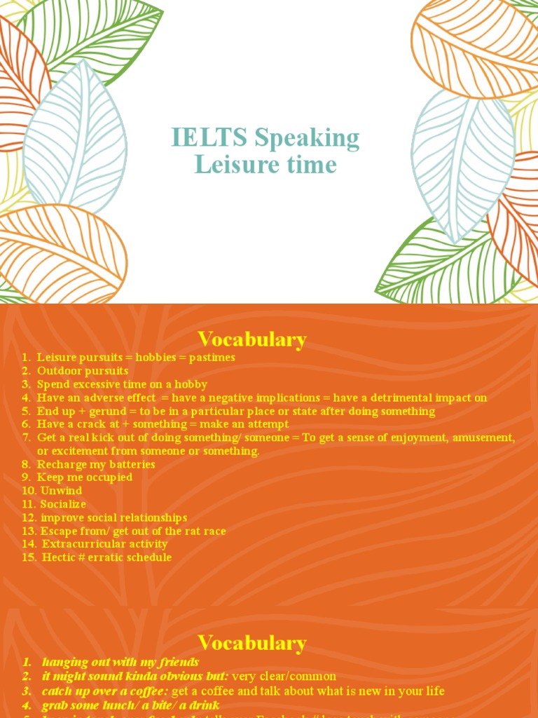 IELTS Speaking - Leisure Time | PDF | Leisure | Hobbies