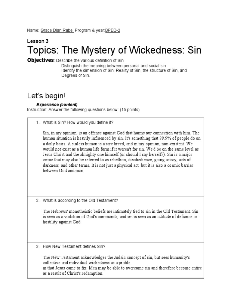 Topics: The Mystery of Wickedness: Sin: Let's Begin! | PDF | Sin ...