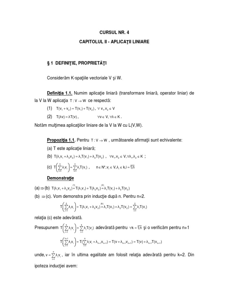 Cursul Nr. 4 Capitolul Ii - Aplicaţii Liniare | PDF