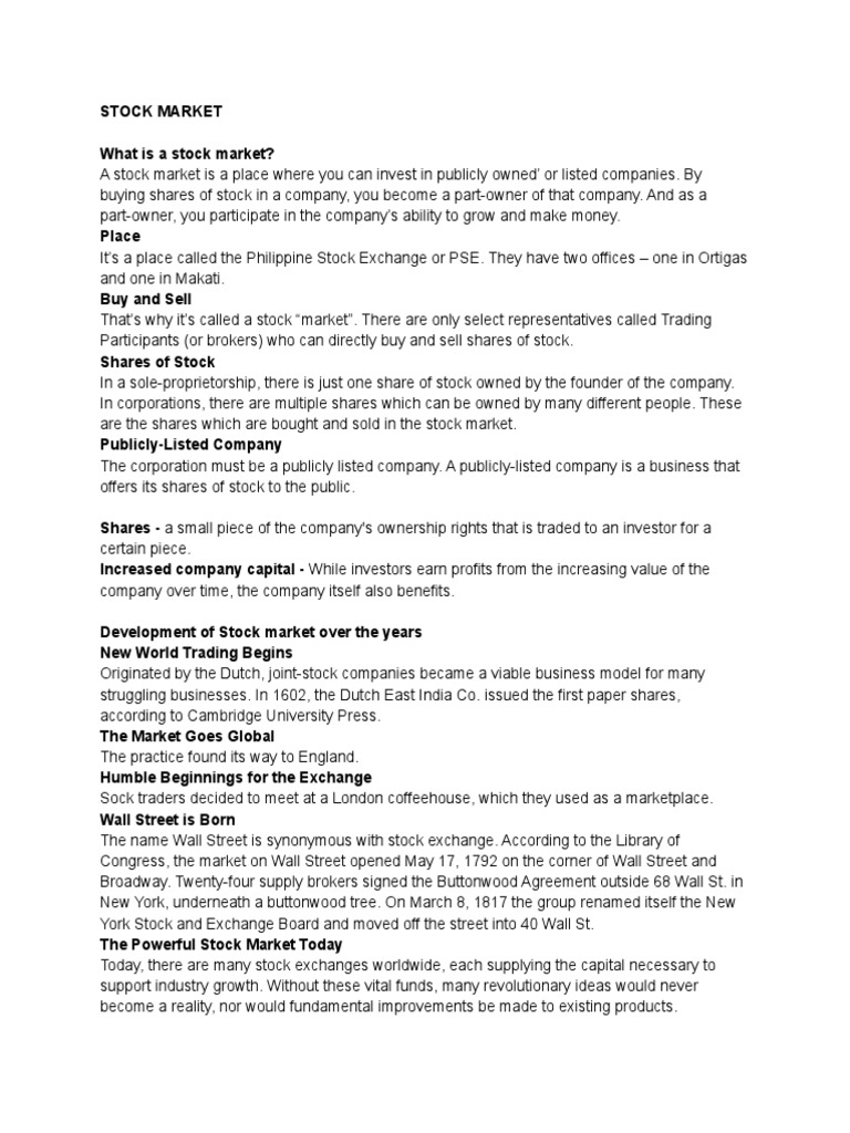 Group 1 - Stock Market (Lecture Notes) | PDF | Stocks | Stock Market