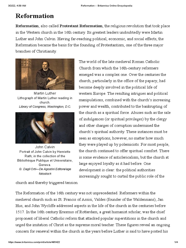 Reformation - Britannica Online Encyclopedia | PDF | Protestantism ...