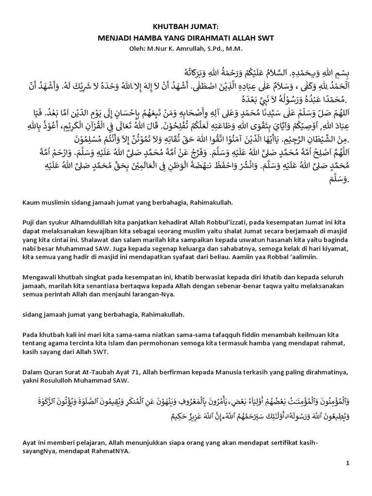 Khutbah Jumat: Menjadi Hamba Dirahmati | PDF