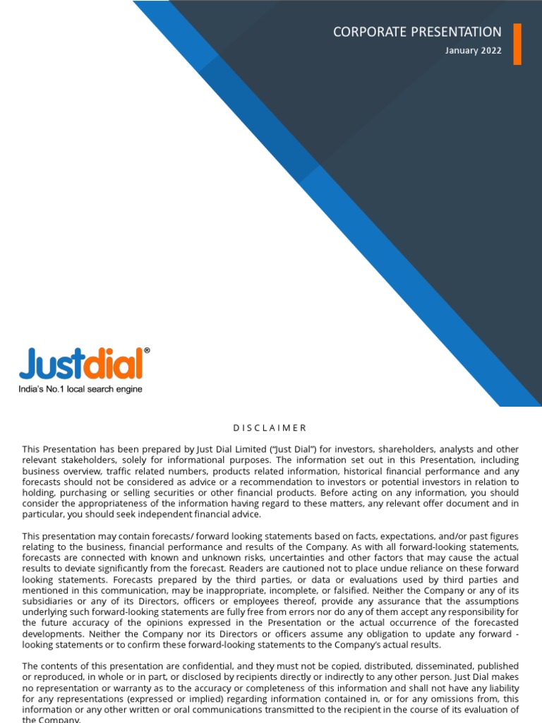 Justdial Company Presentation 220118094618 | PDF | Forecasting | Economies
