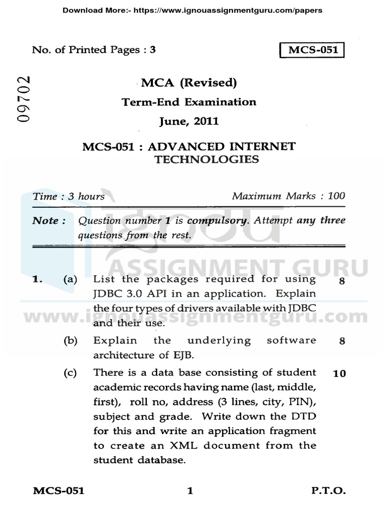 MCS 051 Previous Year Question Papers by Ignouassignmentguru | PDF ...