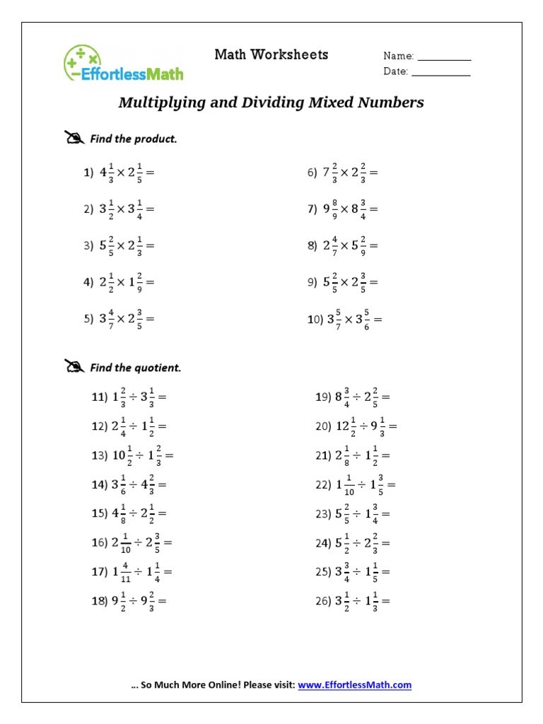 Multiplying and Dividing Mixed Numbers: Find The Product | PDF ...