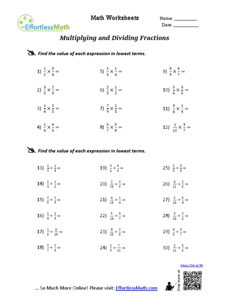 Multiplying and Dividing Fractions Worksheet | PDF | Arithmetic ...