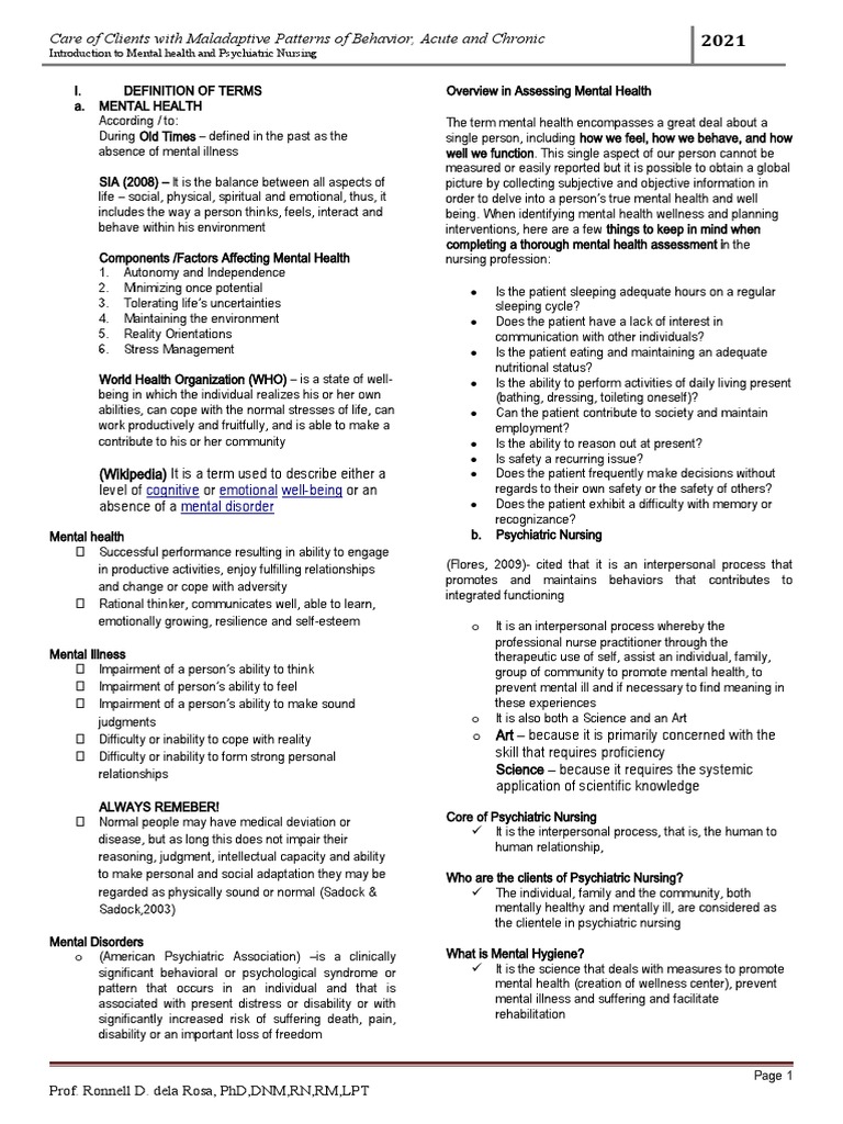 1 Introduction To Mental Health and Psychiatric Nursing | PDF | Mental ...