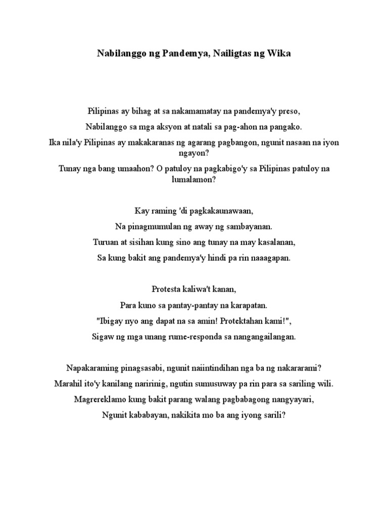 Nabilanggo-ng-Pandemya TULA | PDF