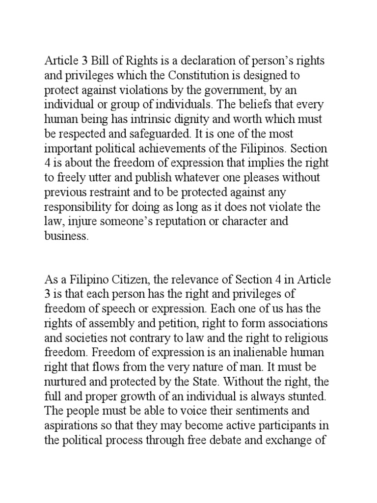 Article 3 Bill of Rights Is A Declaration of Person | PDF | Freedom Of ...