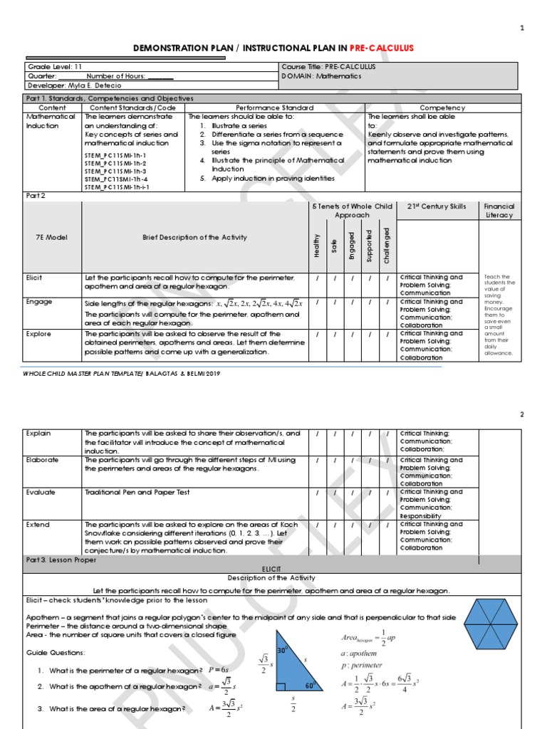 7E Model of Lesson Plan | PDF | Area | Mathematics