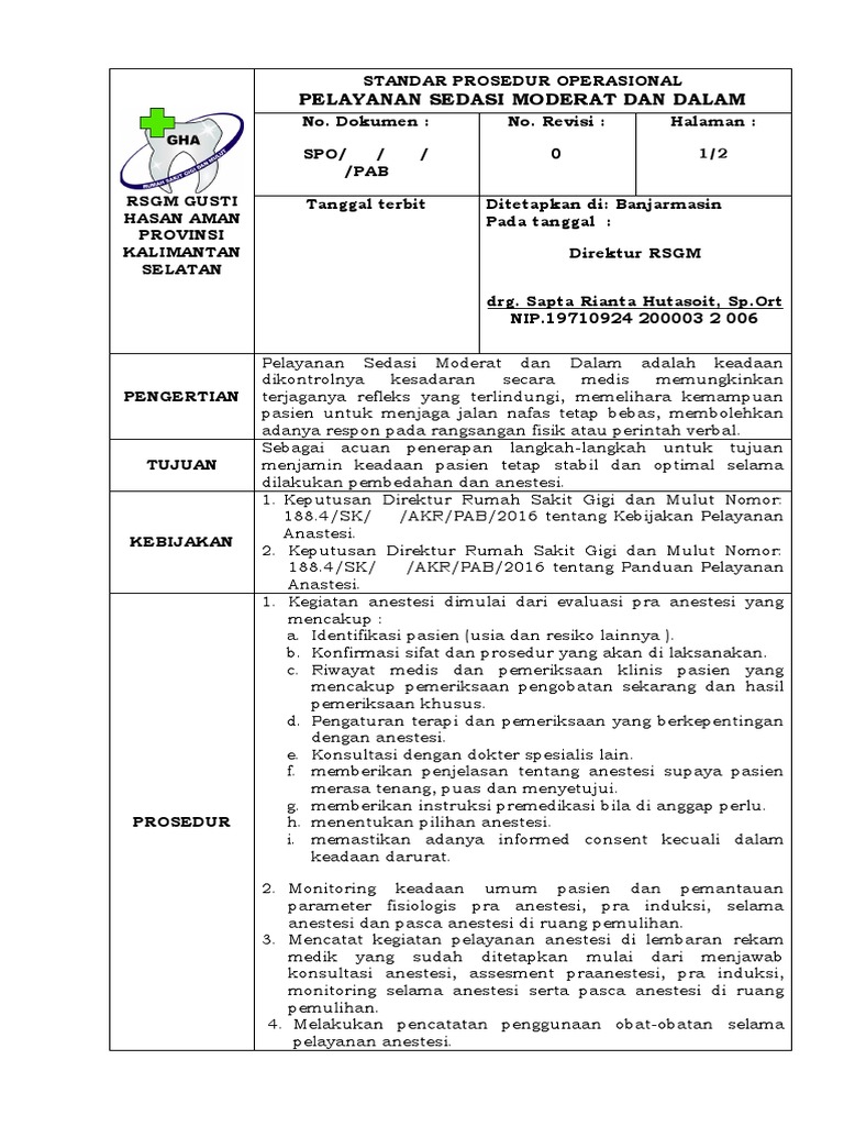 8.spo Pelayanan Anastesi Sedasi Moderat Dan Dalam | PDF | Sains ...