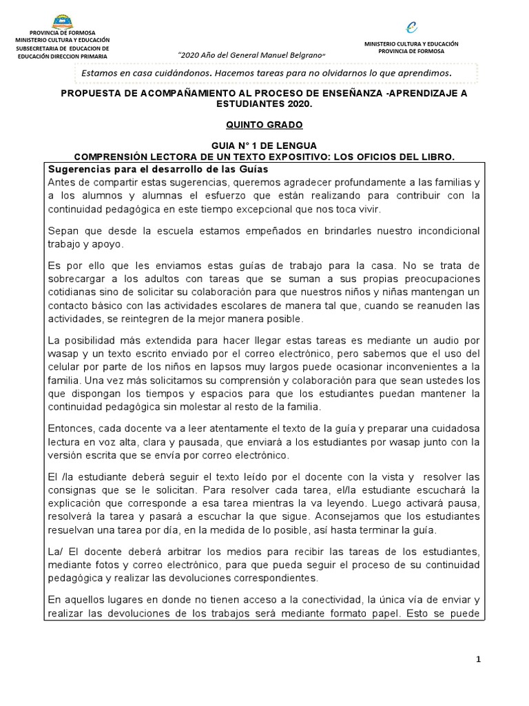 Lengua Quinto Grado Guía 1 | PDF | Edición de copia | Libros