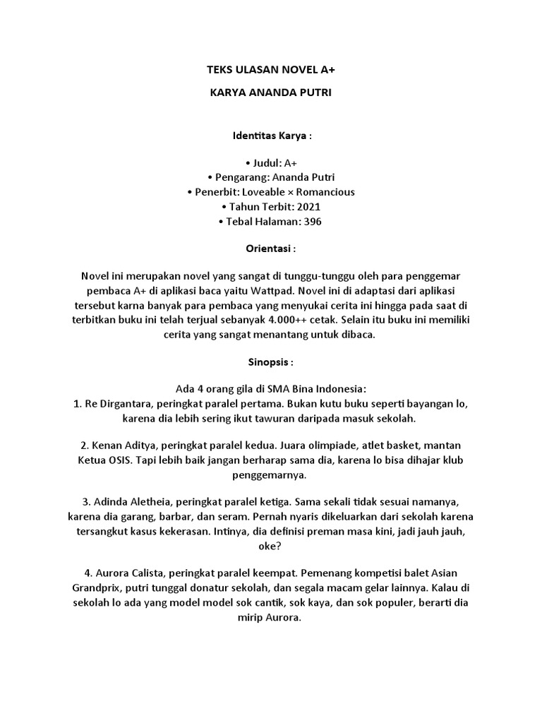 Tugas Teks Ulasan Novel A Pdf