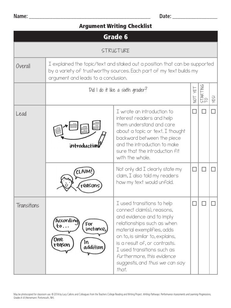 Grade 6: Argument Writing Checklist | PDF | Argument | Human Communication