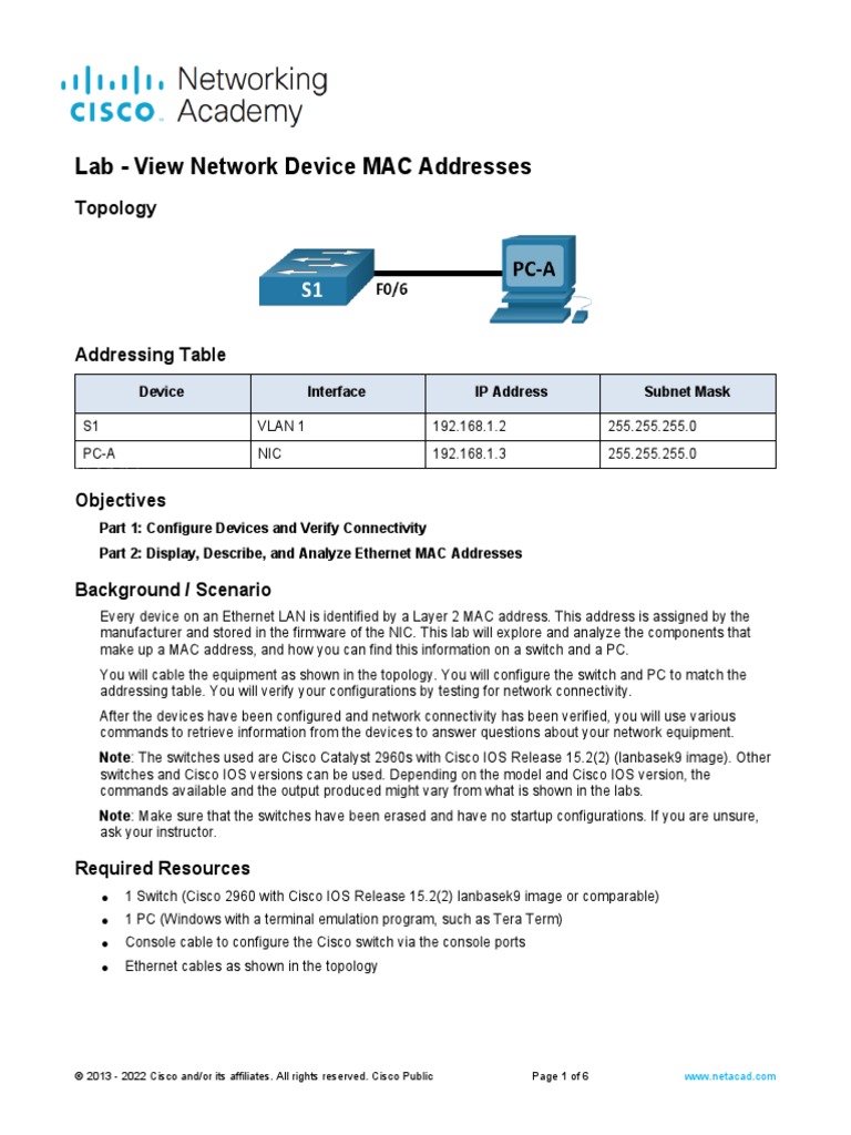 7.2.7 Lab - View Network Device Mac Addresses | PDF | Network Switch ...