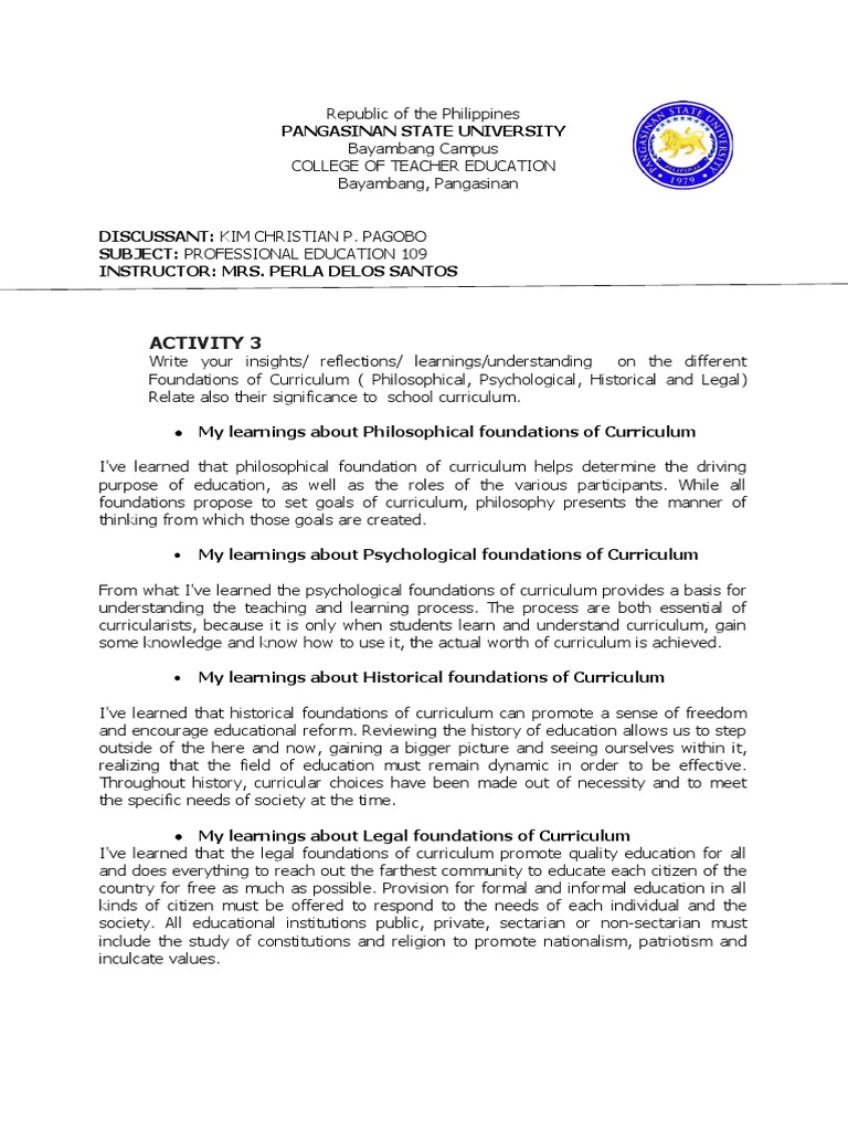 Activity 2 Profed 109 | PDF | Curriculum | Education Theory