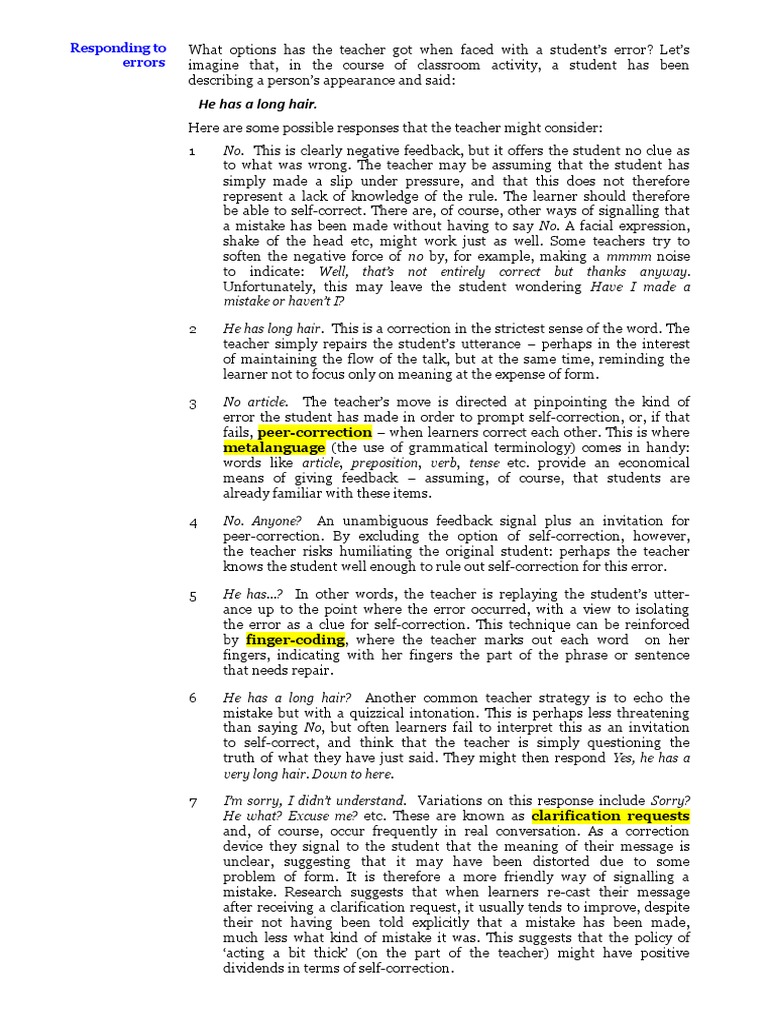 Correction Techniques Thornbury | PDF | Feedback | Linguistics