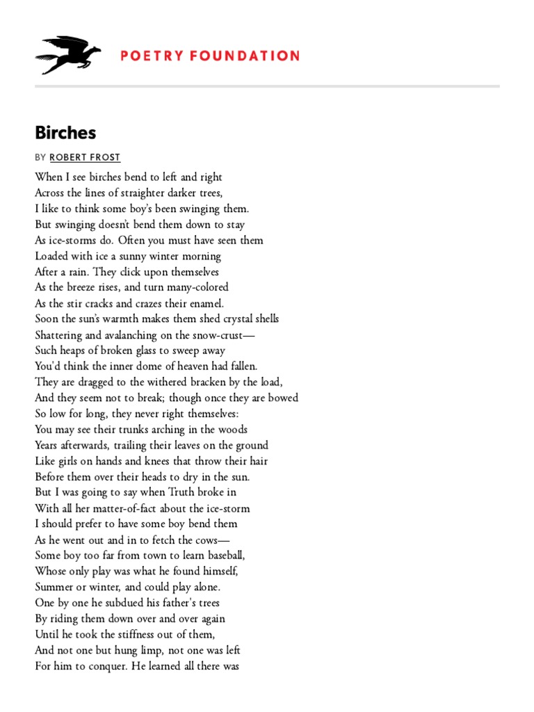 Birches by Robert Frost - Poetry Foundation | PDF