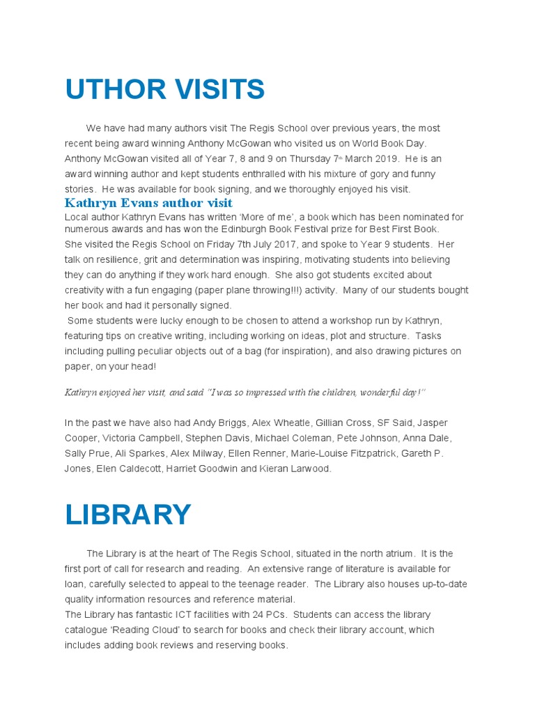 Uthor Visits: Kathryn Evans Author Visit | PDF | Libraries