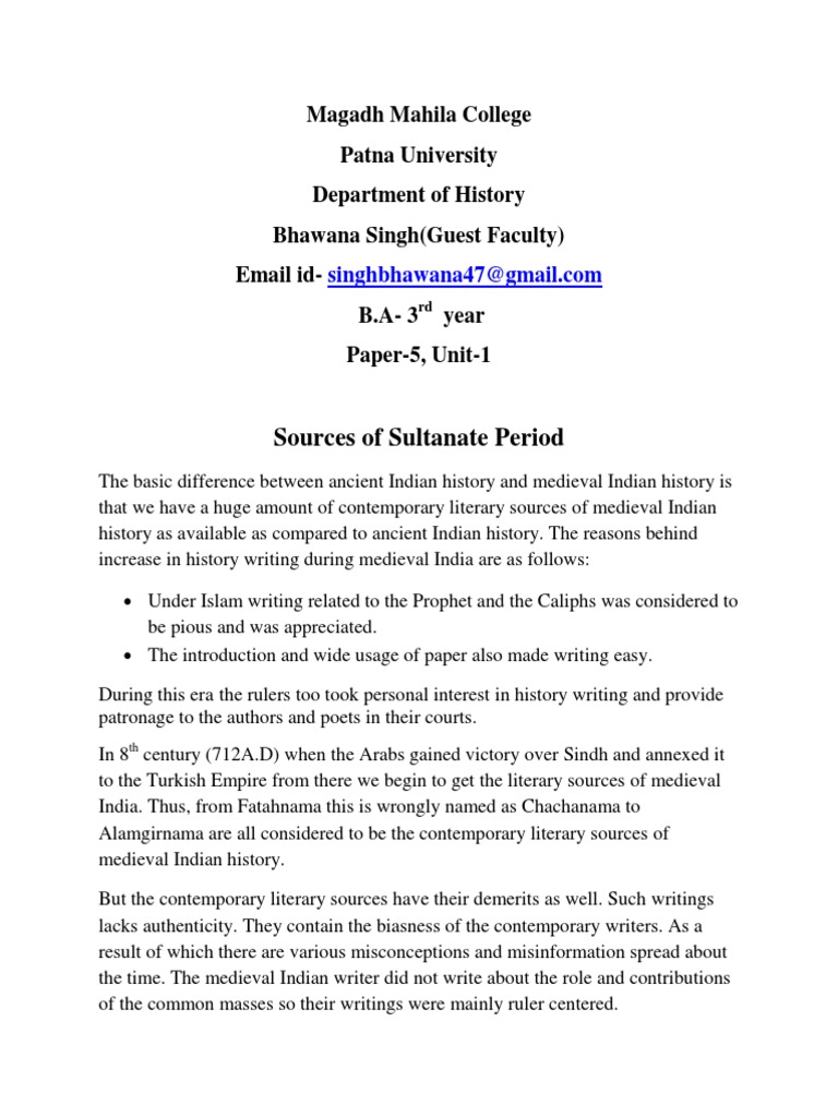 Sources of Sultanate Period. | PDF | Asia | South Asia