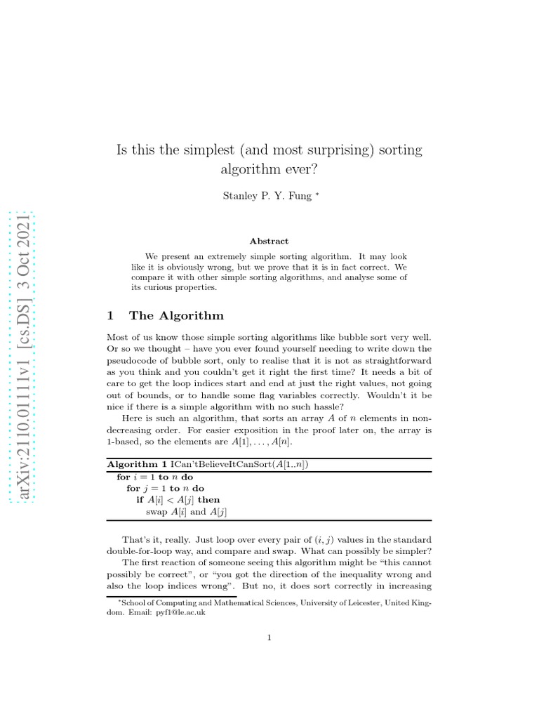 Is This The Simplest (And Most Surprising) Sorting Algorithm Ever? | PDF | Computing ...