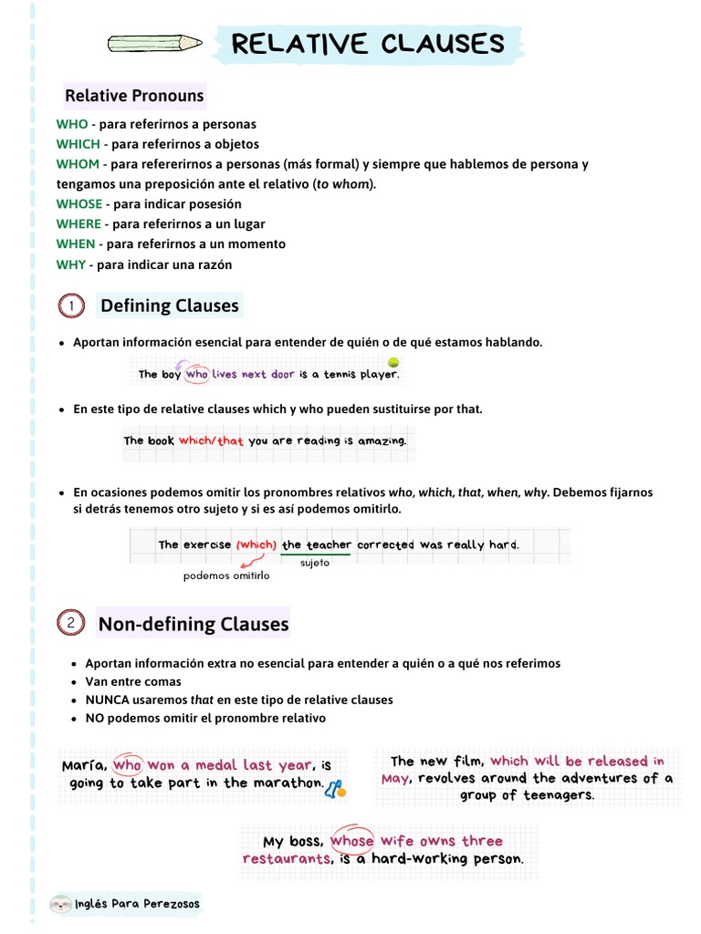 Relative Clauses: WHO Which Whom Whose Where When WHY | Download Free ...