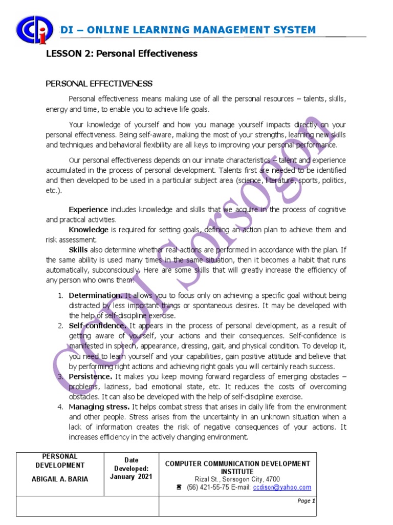 Ccdi - Online Learning Management System: LESSON 2: Personal ...