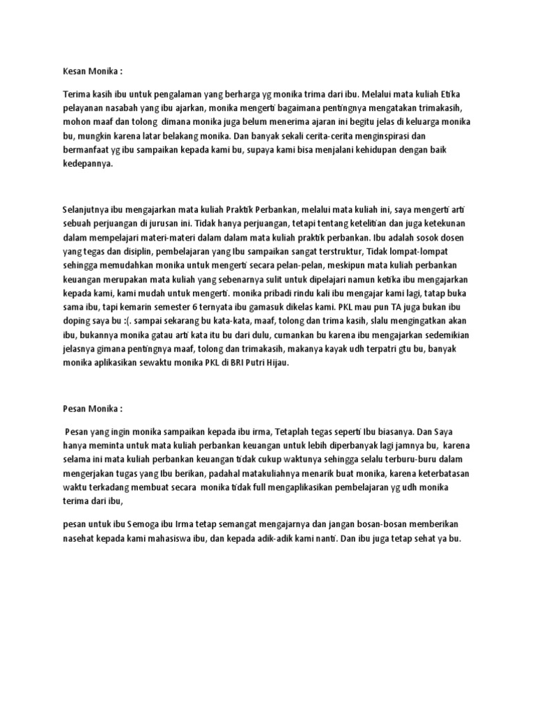 Kesan Dan Pesan Monika Untuk Ibu Irma | PDF