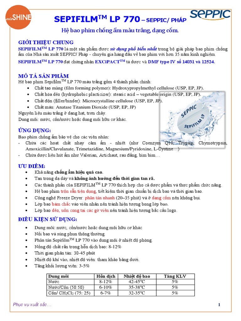 SEPIFILM LP 770 - VNese - in Mau - Thu Gioi Thieu - Shine | PDF