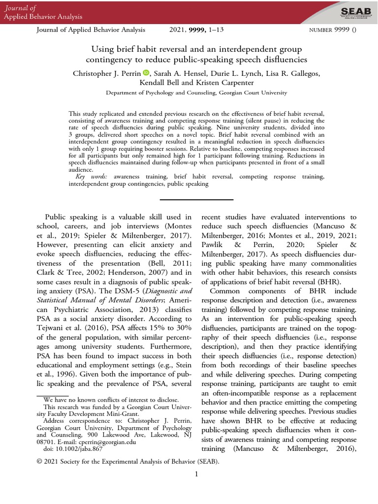Using Brief Habit Reversal and An Interdependent Group Contingency To ...