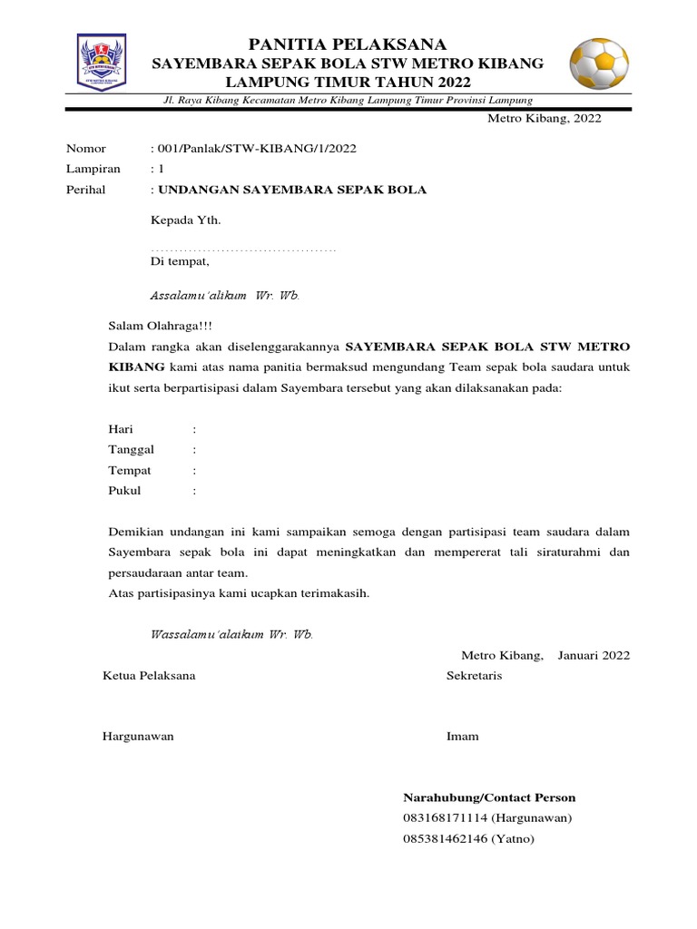 Undangan Turnamen Sepak Bola | PDF