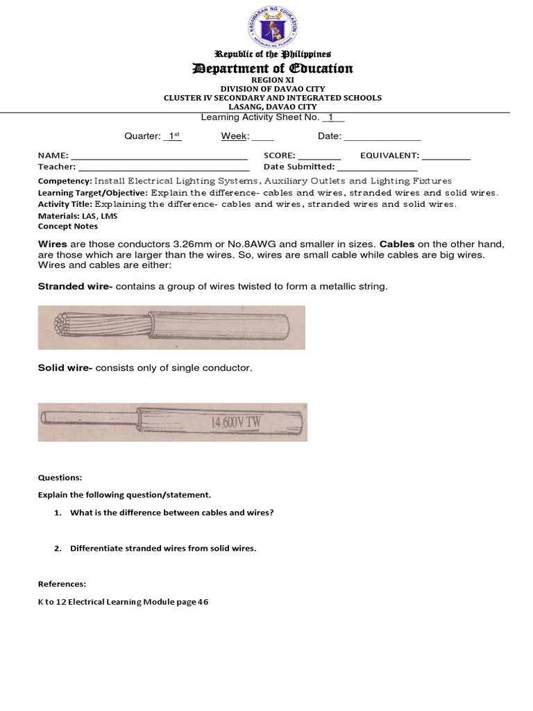 Grade 10 EIM Learning Activity Sheets | PDF | Electrical Wiring | Wire