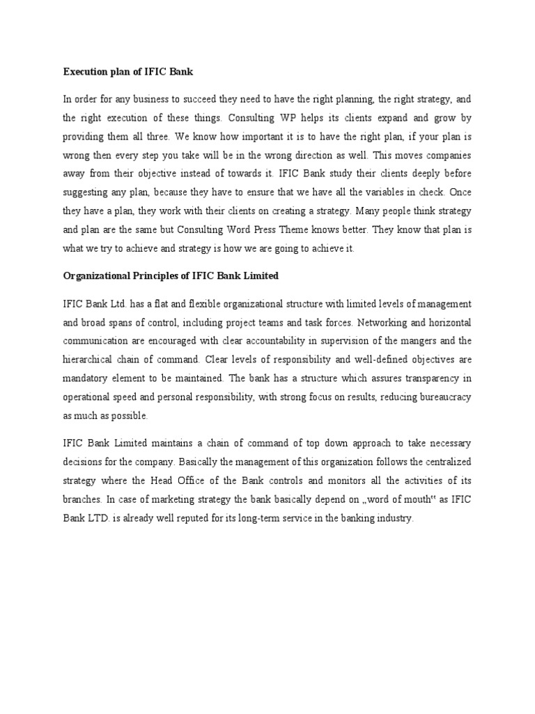 Execution Plan of IFIC Bank | PDF | Banks | Swot Analysis