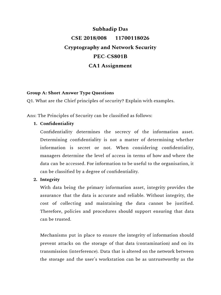 Subhadip Das CSE 2018/008 11700118026 Cryptography and Network Security PEC-CS801B CA1 ...