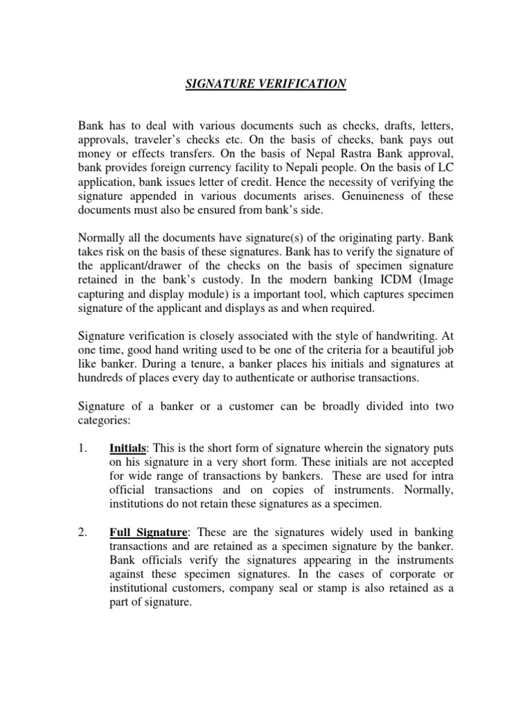 Signature Verification | PDF | Cheque | Signature