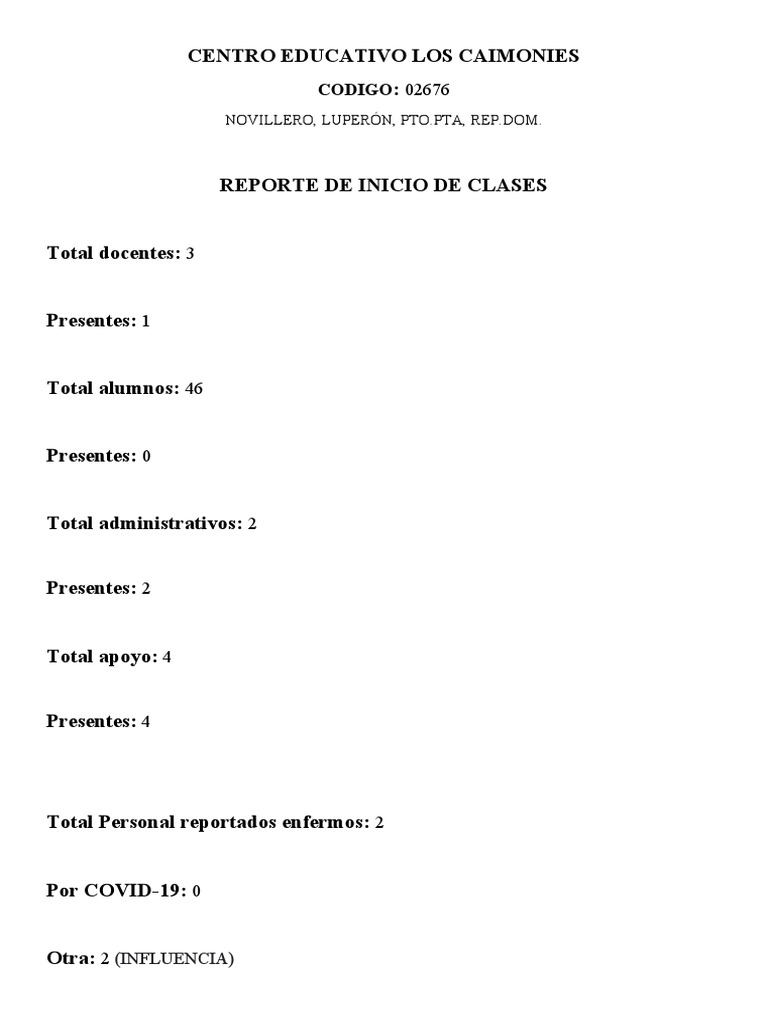 Reporte de Inicio de Clases | PDF