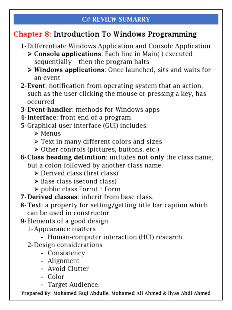 Introduction To Windows Programming: C# Review Sumarry | PDF ...