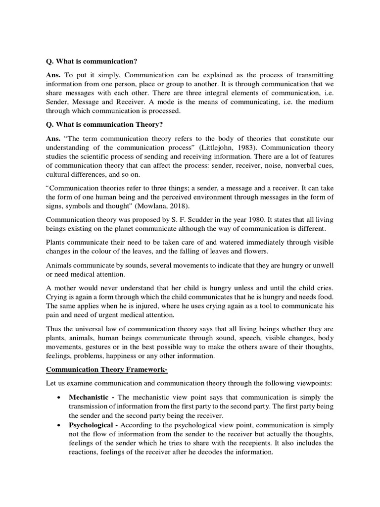 Theory of Communication and Types of Communication | PDF ...