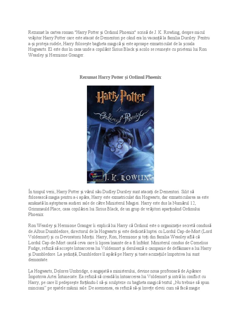 Rezumat Harry Potter Și Ordinul Phoenix de J. K. Rowling | PDF
