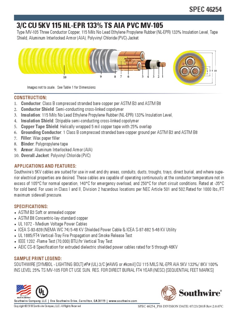 3-c Cu 5kv 115 Nlepr 133 Percent Aia PVC Mv-105.Spec | PDF | Insulator ...
