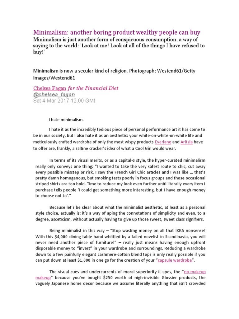 Minimalism: Wealthy Consumerism | PDF | Minimalism