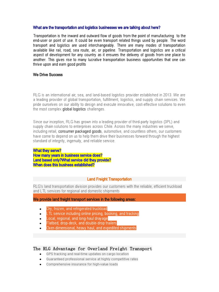 Logistics and Transportation Services | PDF | Cargo | Logistics