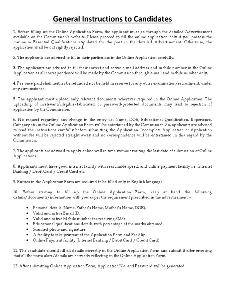 General Instructions To Candidates | PDF | Credit Card | Debit Card